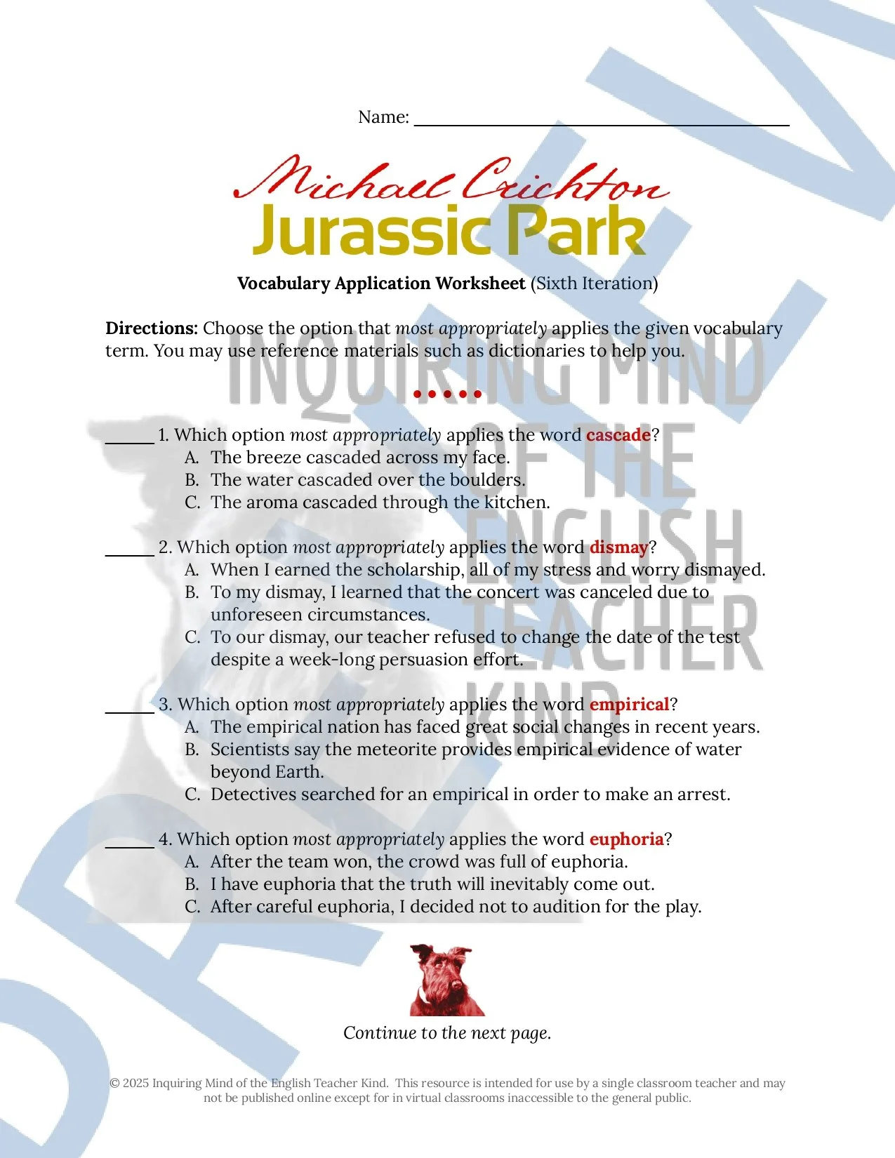 Jurassic Park Quizzes, Analysis Worksheets, Vocabulary Games, Project ...