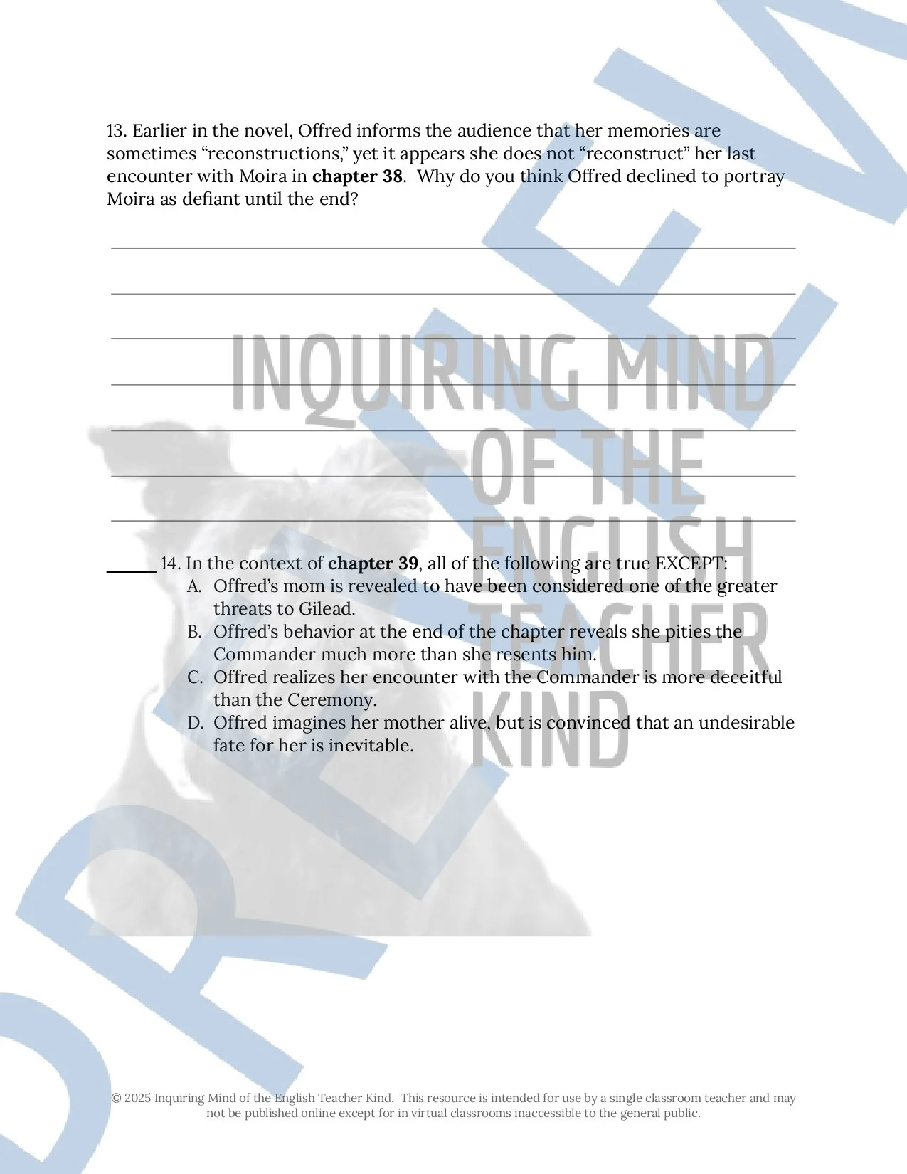 The Handmaid's Tale Close Reading Analysis Worksheets Bundle with ...