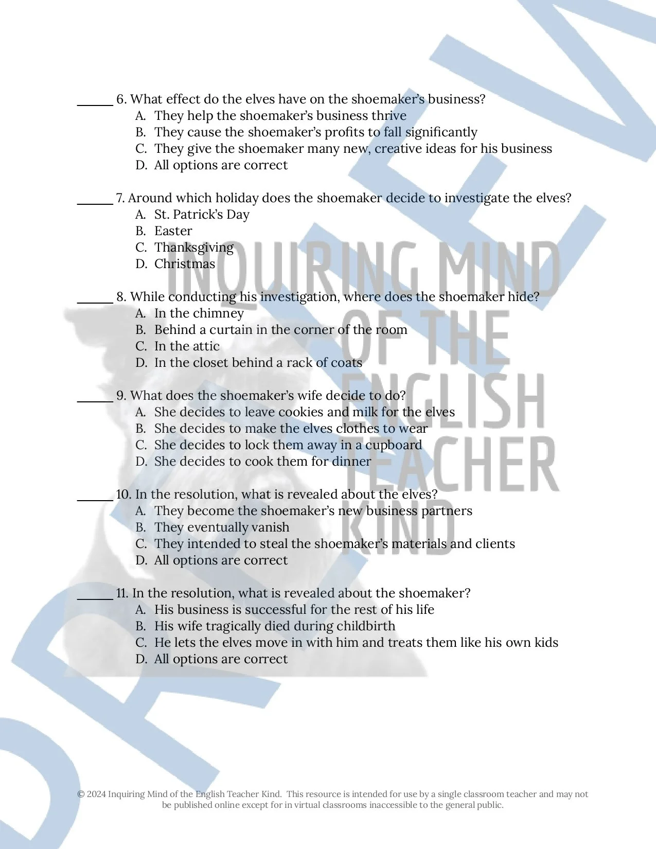 "The Elves and the Shoemaker" Quiz, Close Reading Activity, and ...
