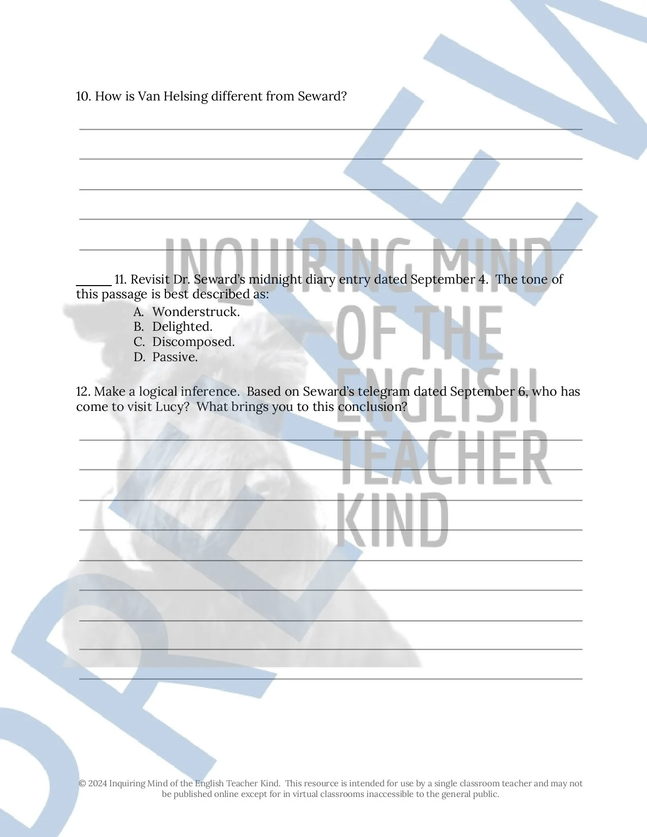 Dracula by Bram Stoker Chapters 8-10 Quiz, Close Reading Worksheets ...