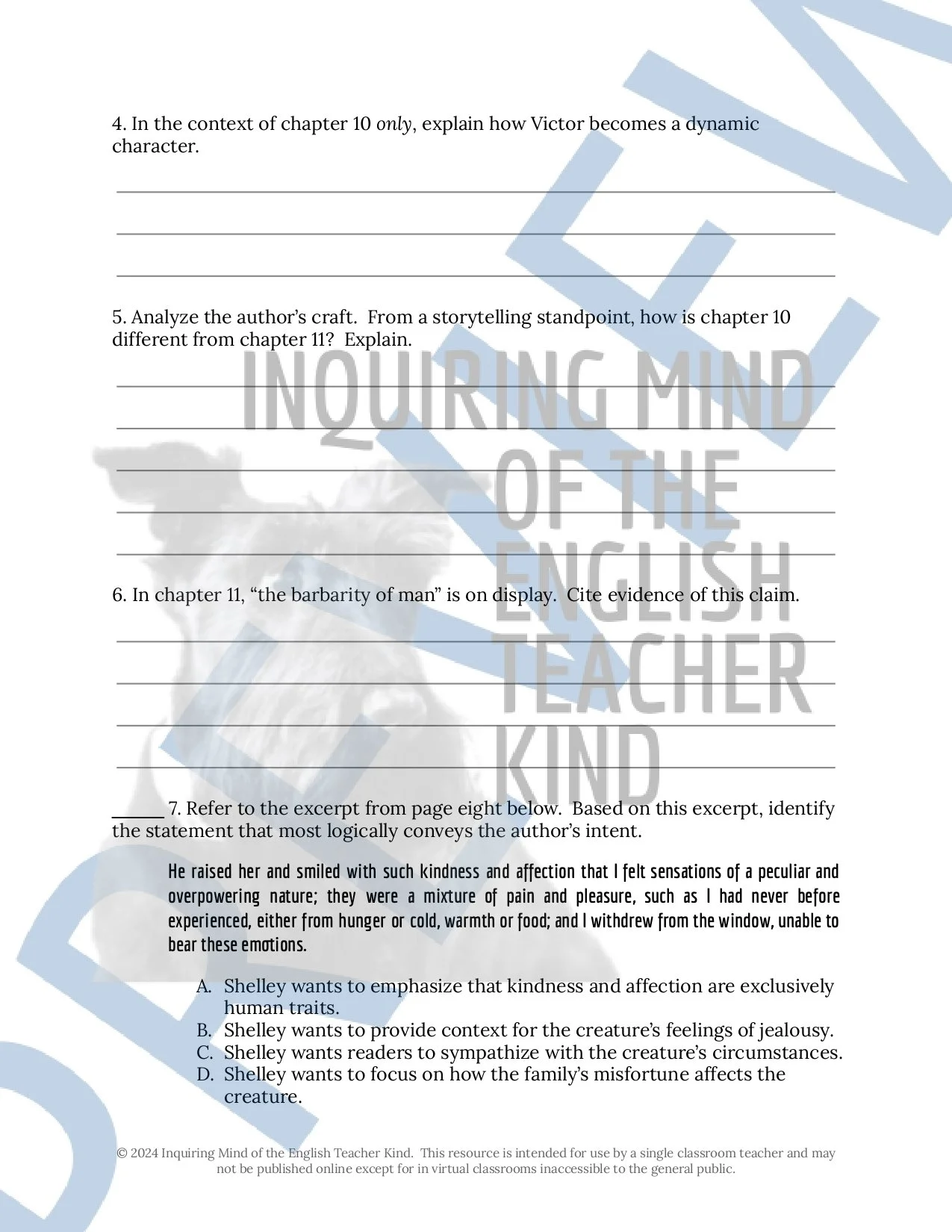 Frankenstein by Mary Shelley Close Reading Analysis Worksheets Bundle ...