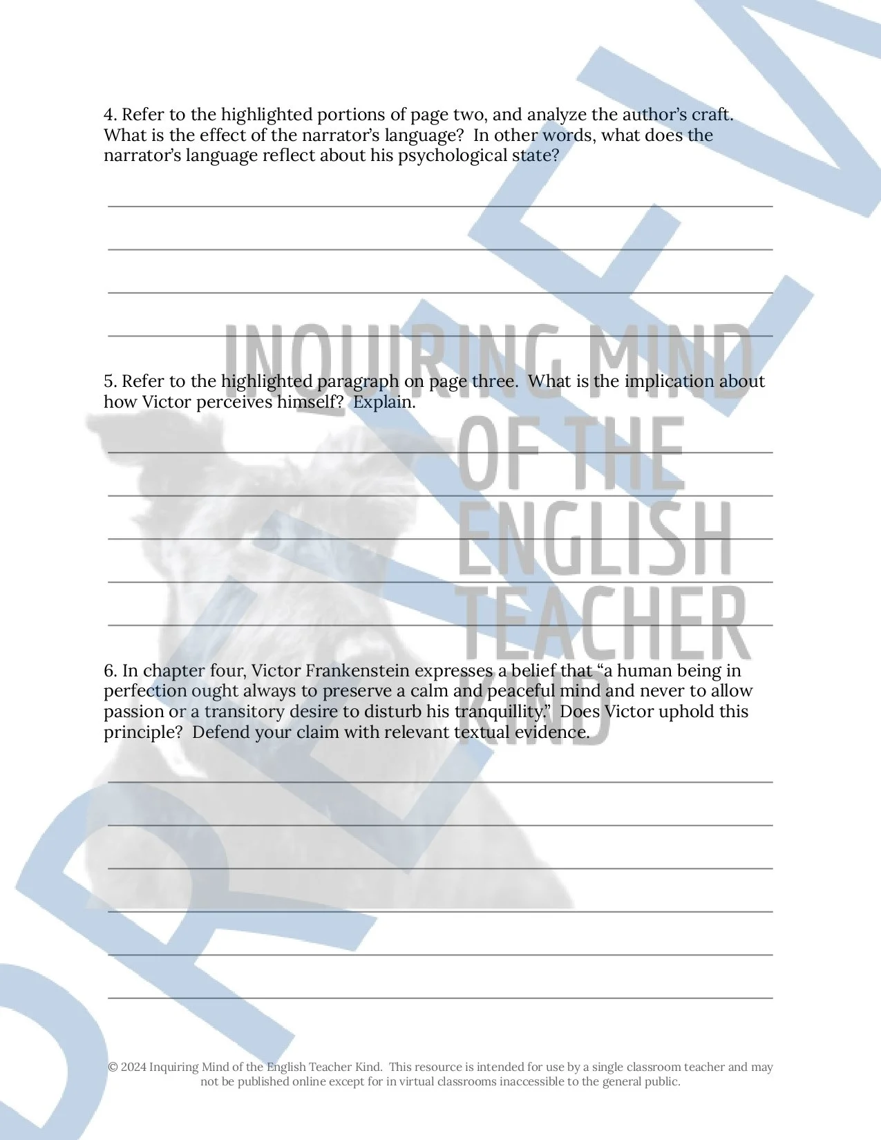 Frankenstein by Mary Shelley Close Reading Analysis Worksheets Bundle ...