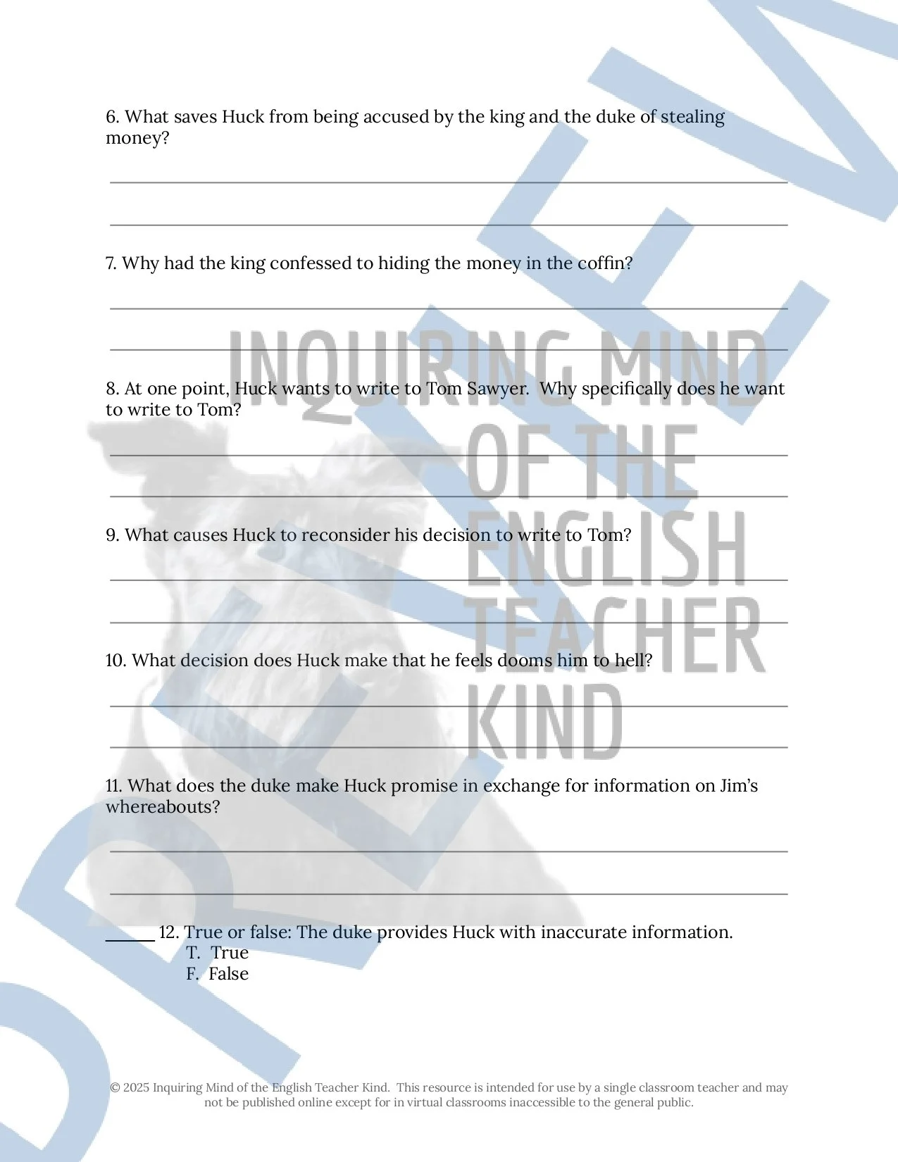 The Adventures of Huckleberry Finn Quiz and Answer Key Bundle ...
