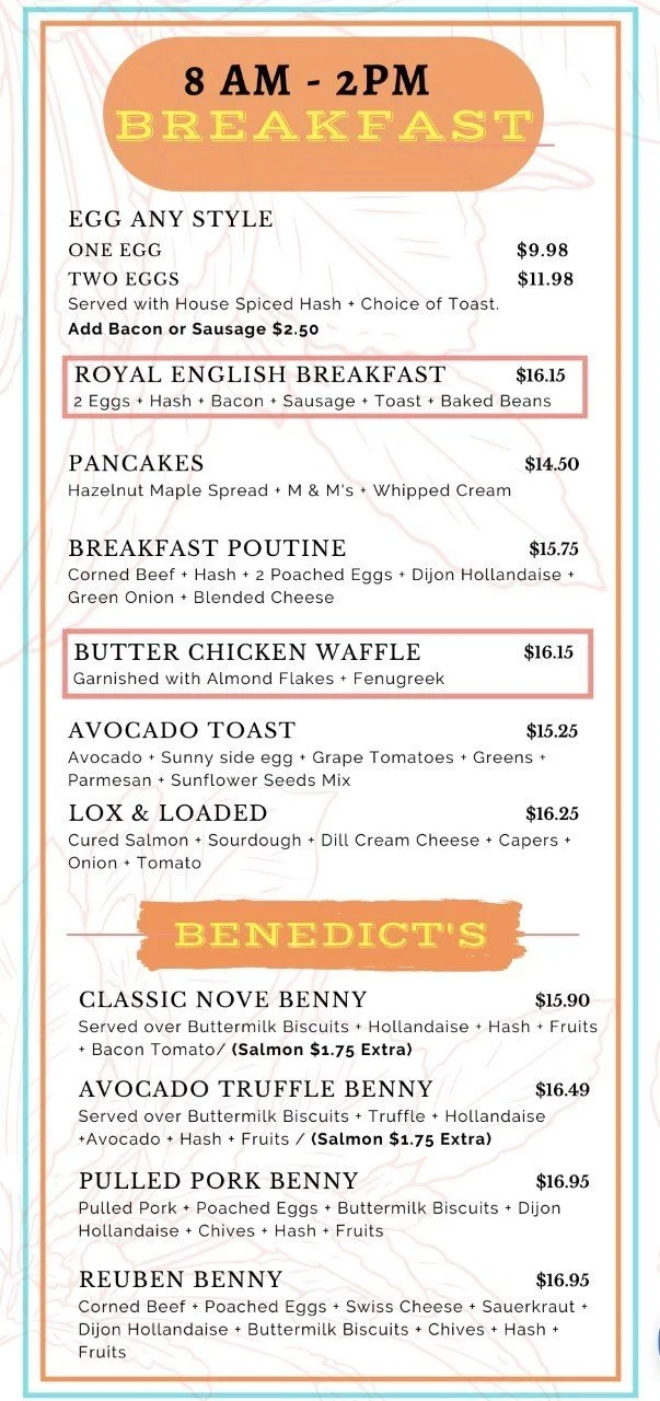 Menu — Nove Nine Diner