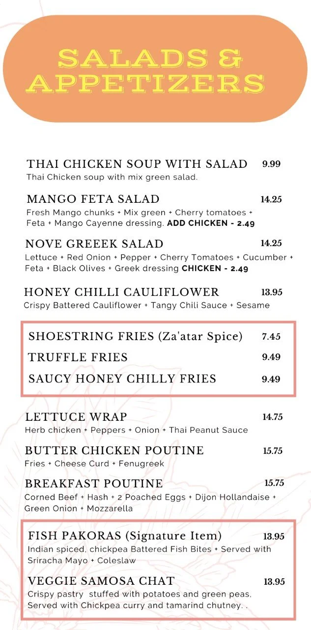 Menu — Nove Nine Diner