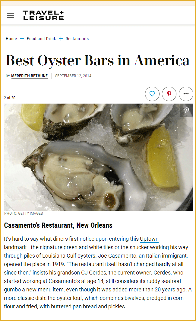New Orleans Seafood Restaurant Reviews — Casamento's Restaurant