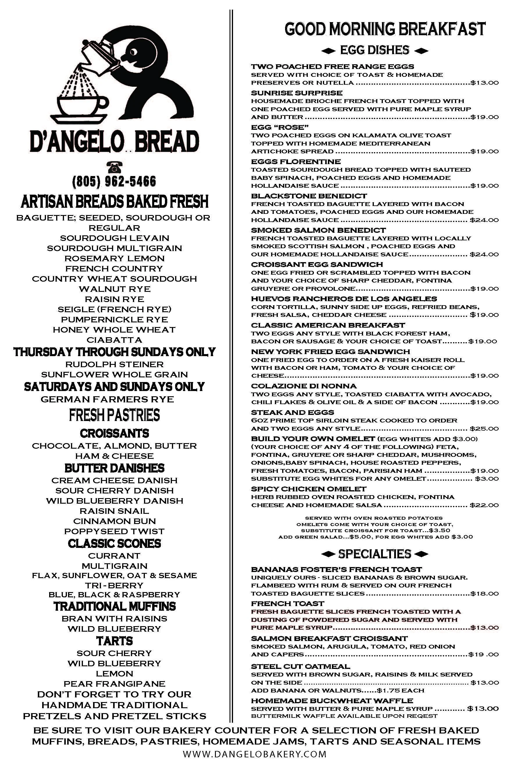 Menu — D'angelo Bakery