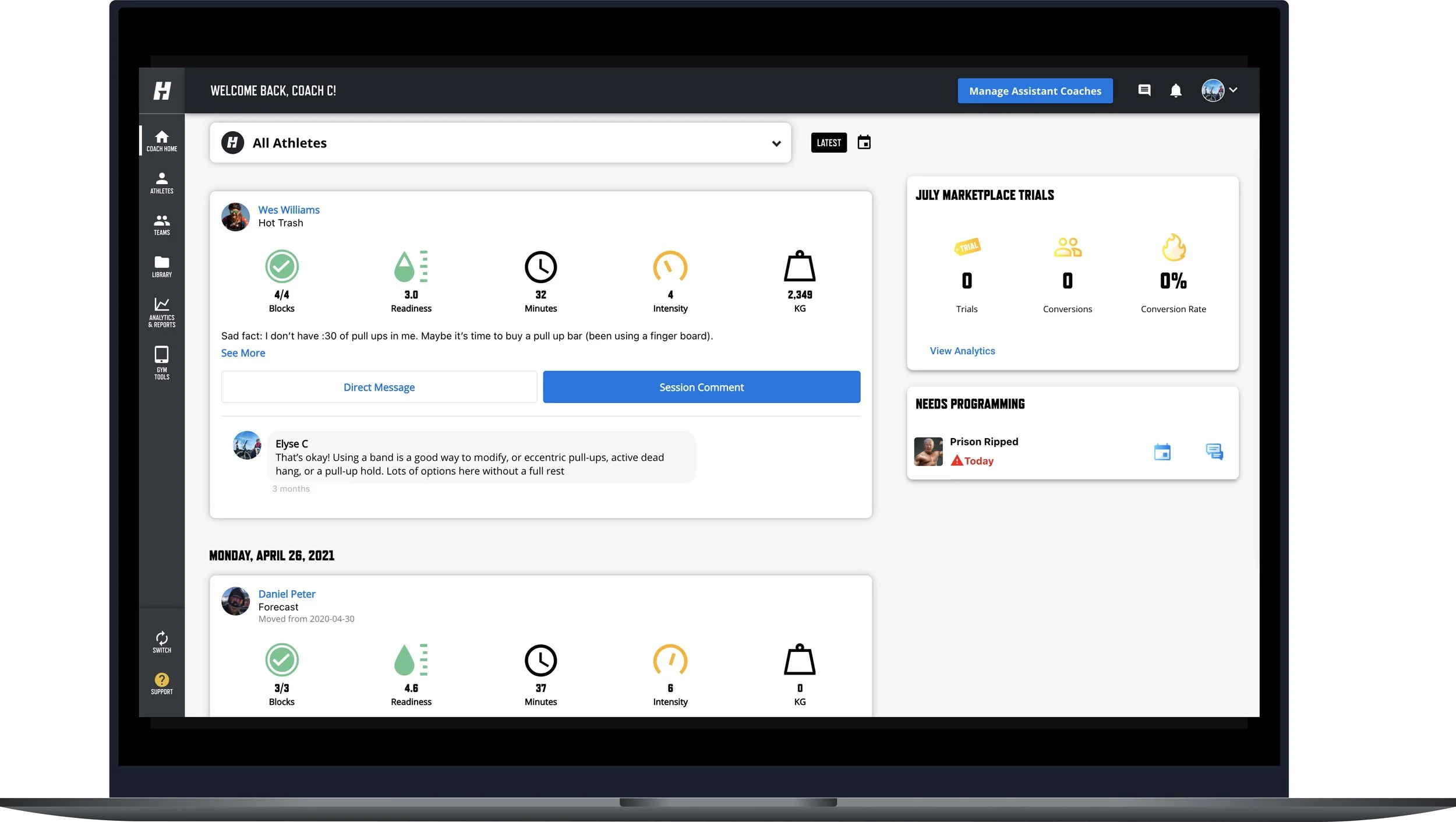 Dashboard | TrainHeroic — elyse k cosentino