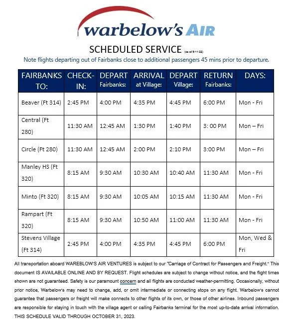 Daily Schedule — Warbelows Air Ventures