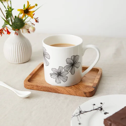 Cosmos Flower Bone China Mug, Monochrome Mug, Tea Mug, Coffee Mug ...