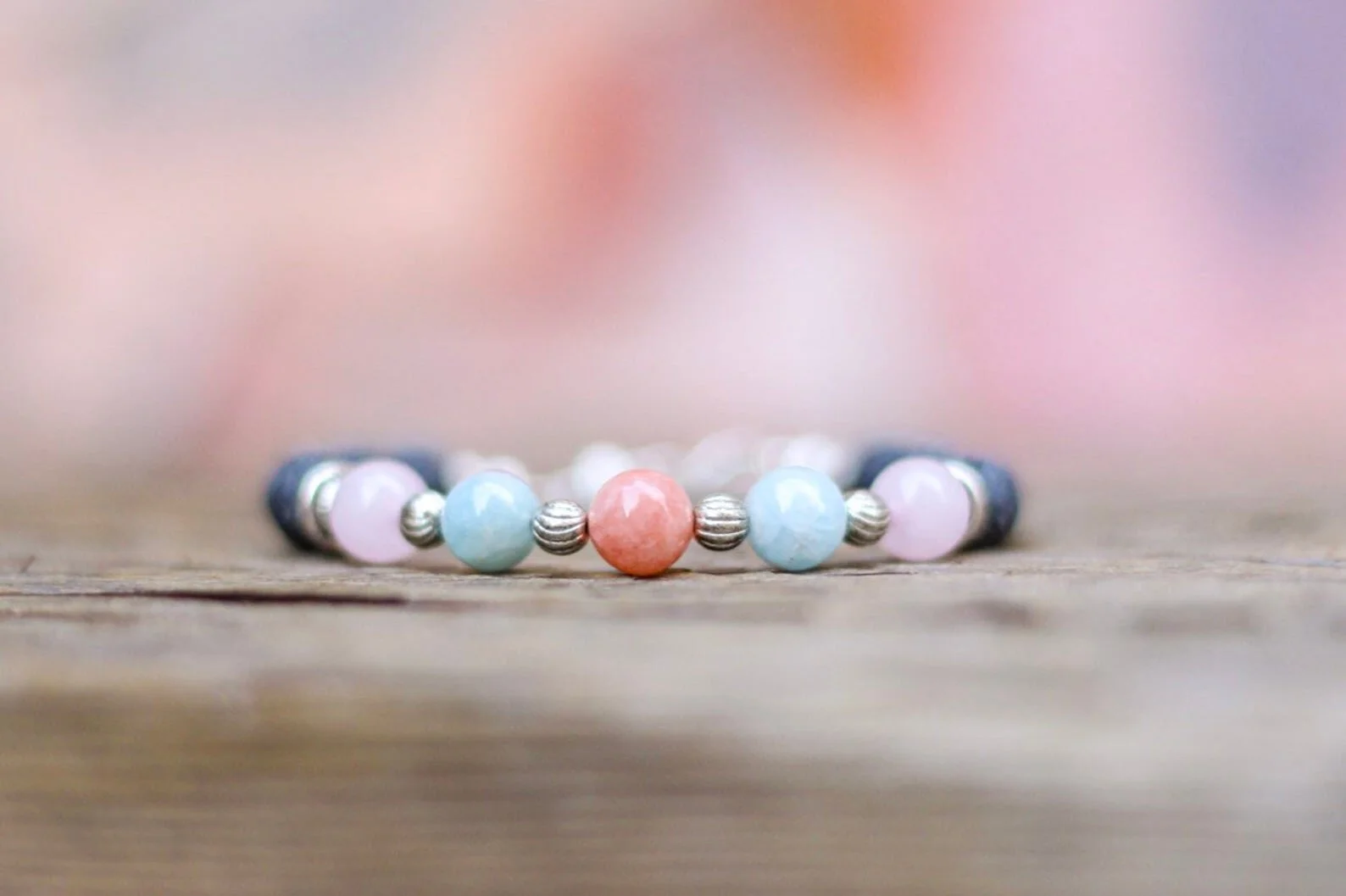 Peace, Love, + Joy Diffuser Bracelet | Aquamarine + Rose Quartz ...