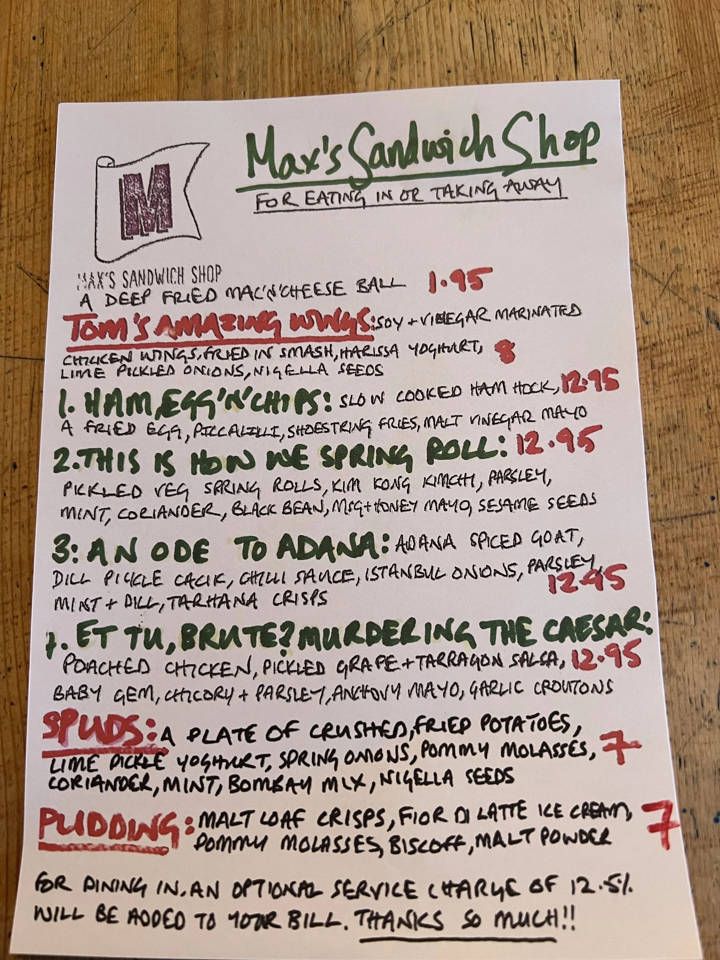 Menu — Max's Sandwich Shop