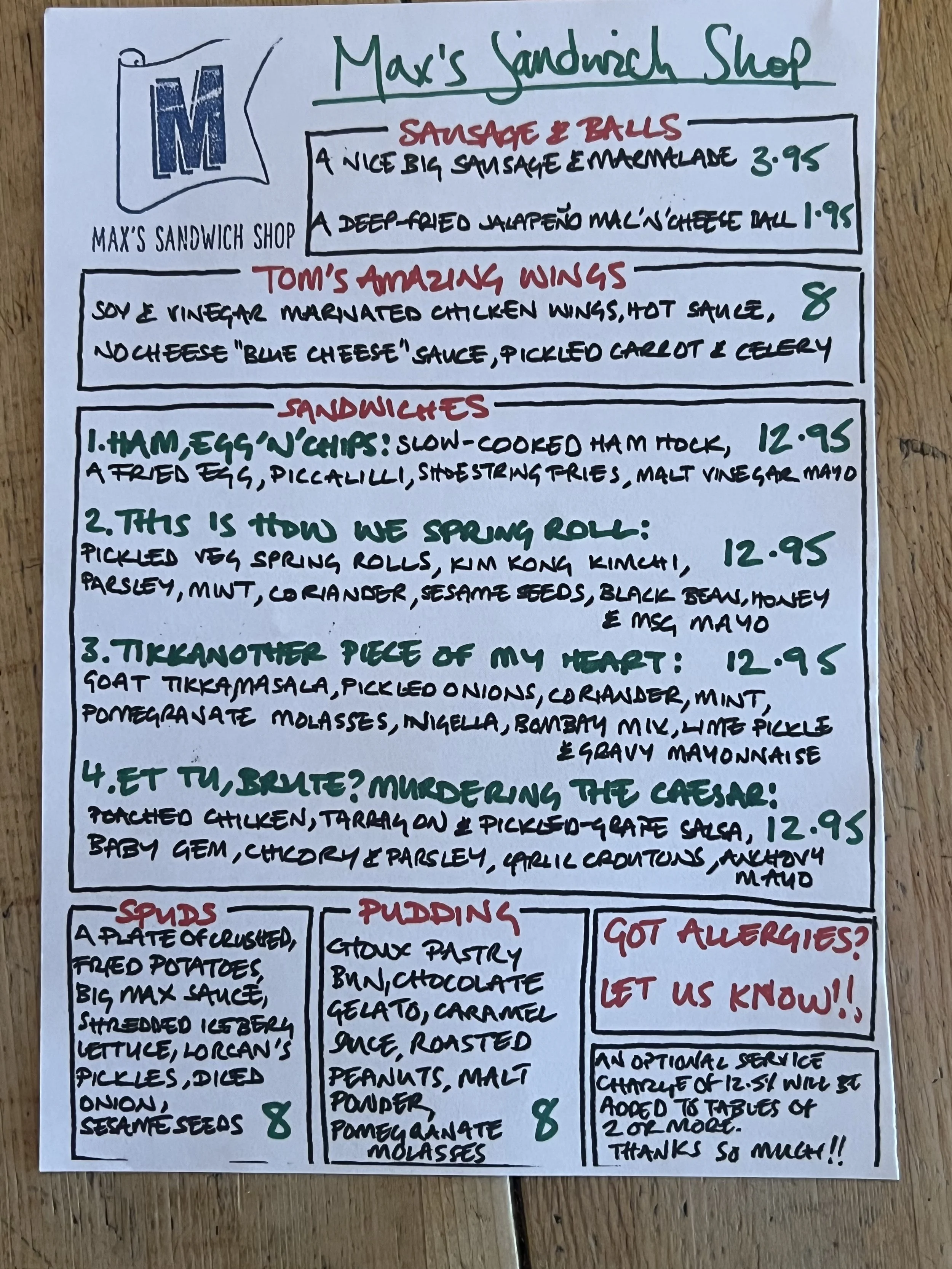 Menu — Max's Sandwich Shop