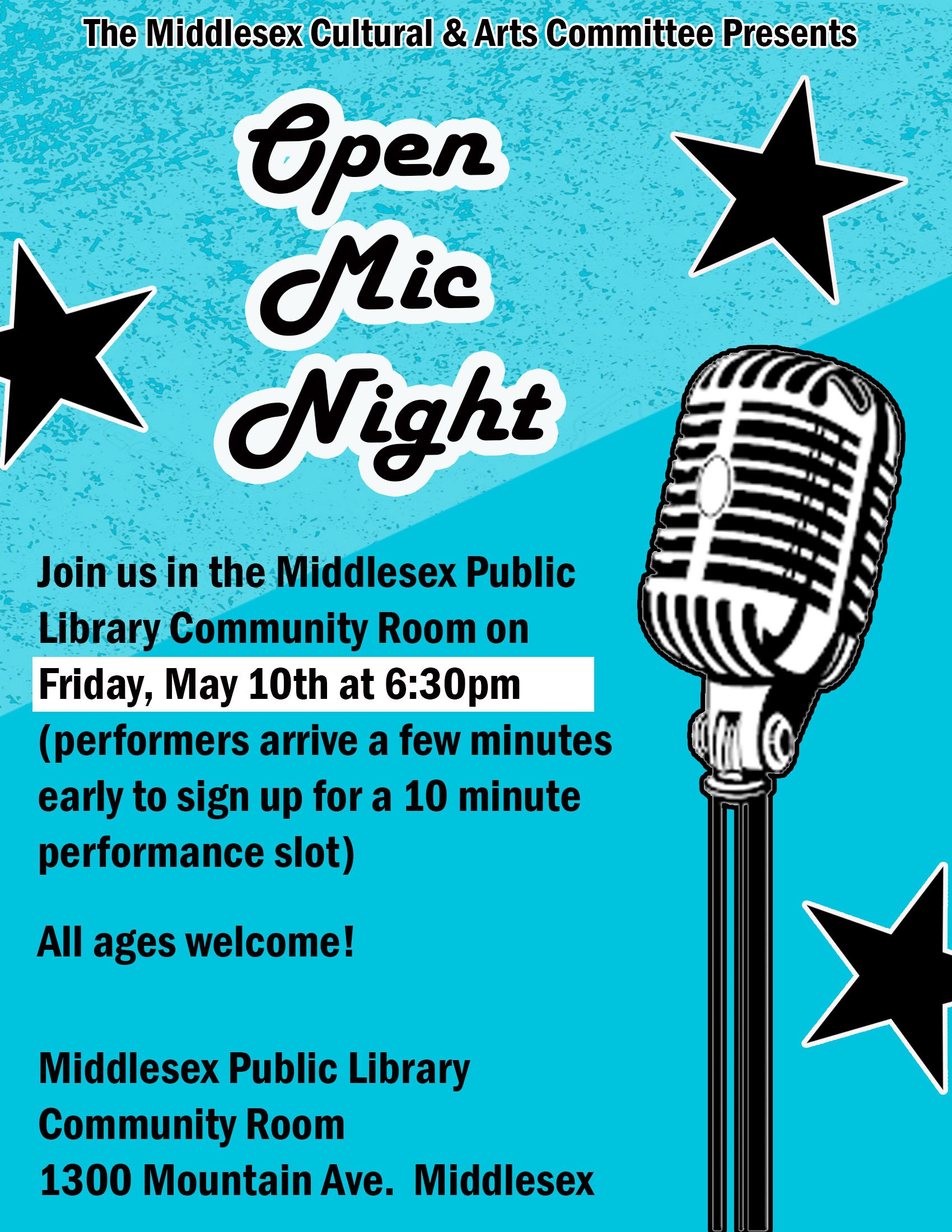 Open Mic Night: Friday, May 10 — Middlesex Borough