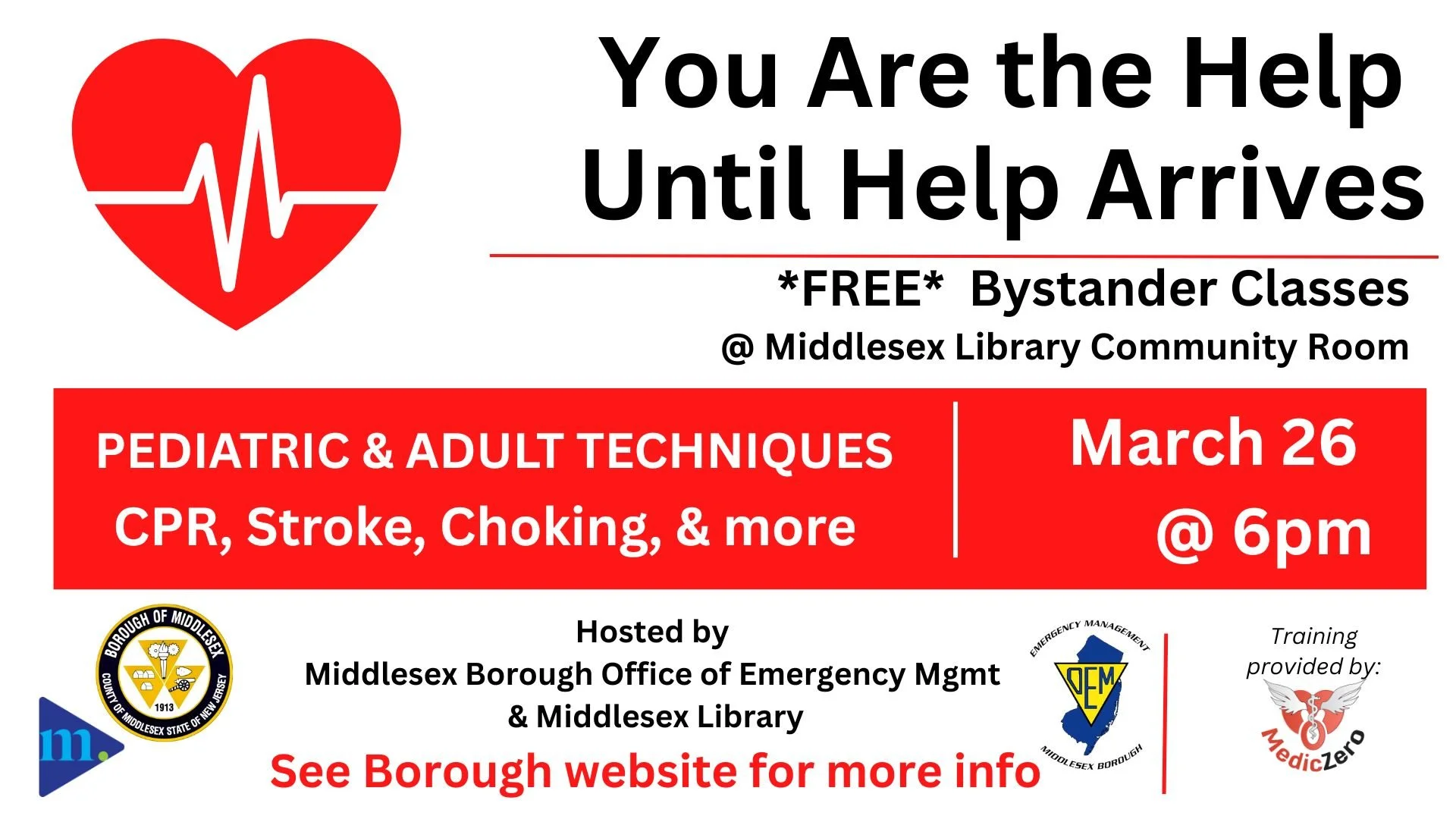 Free Class: You Are the Help Until Help Arrives — Middlesex Borough