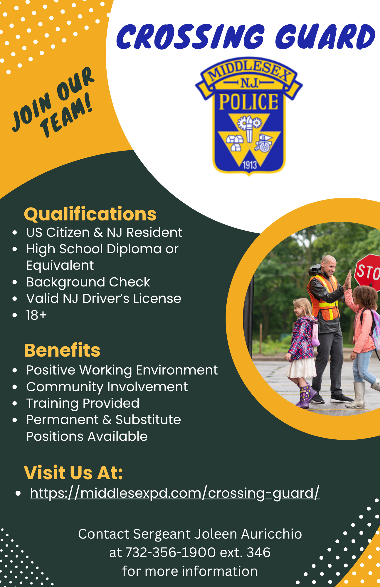 School Crossing Guards Wanted — Middlesex Borough