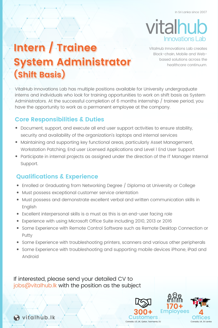 Intern / Trainee System Administrator (Shift Basis) Internships at ...