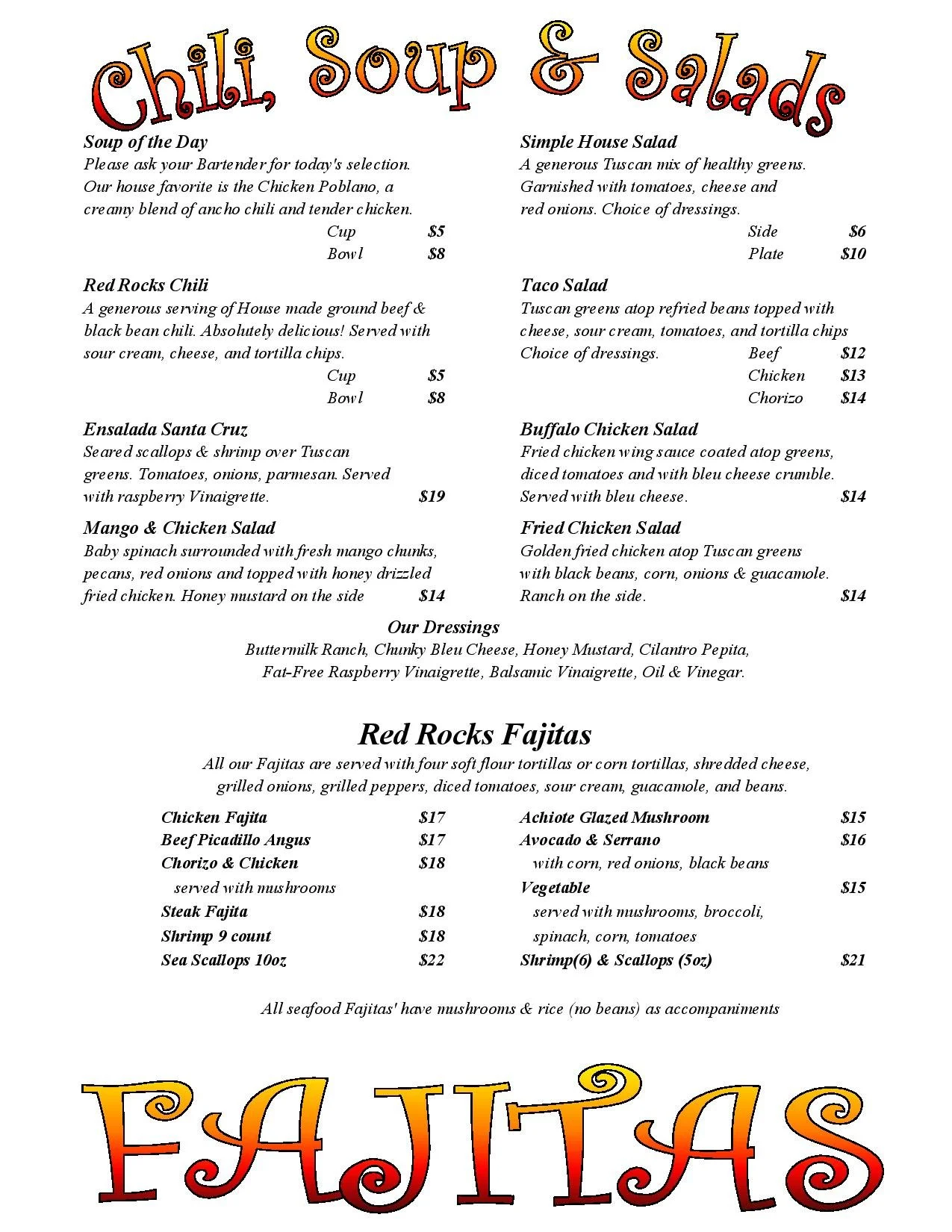 All Day Menu — Red Rocks Cafe & Tequila Bar - Centreville, VA