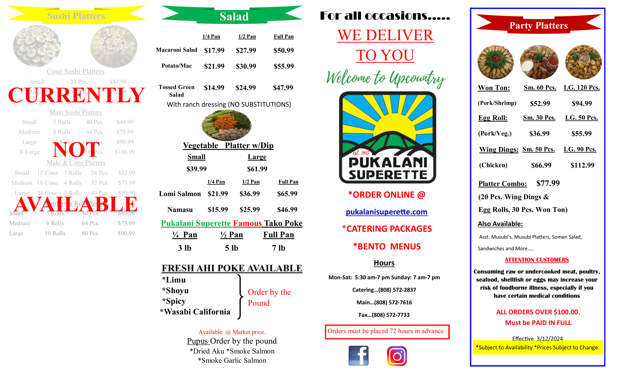 Catering Menu — Pukalani Superette