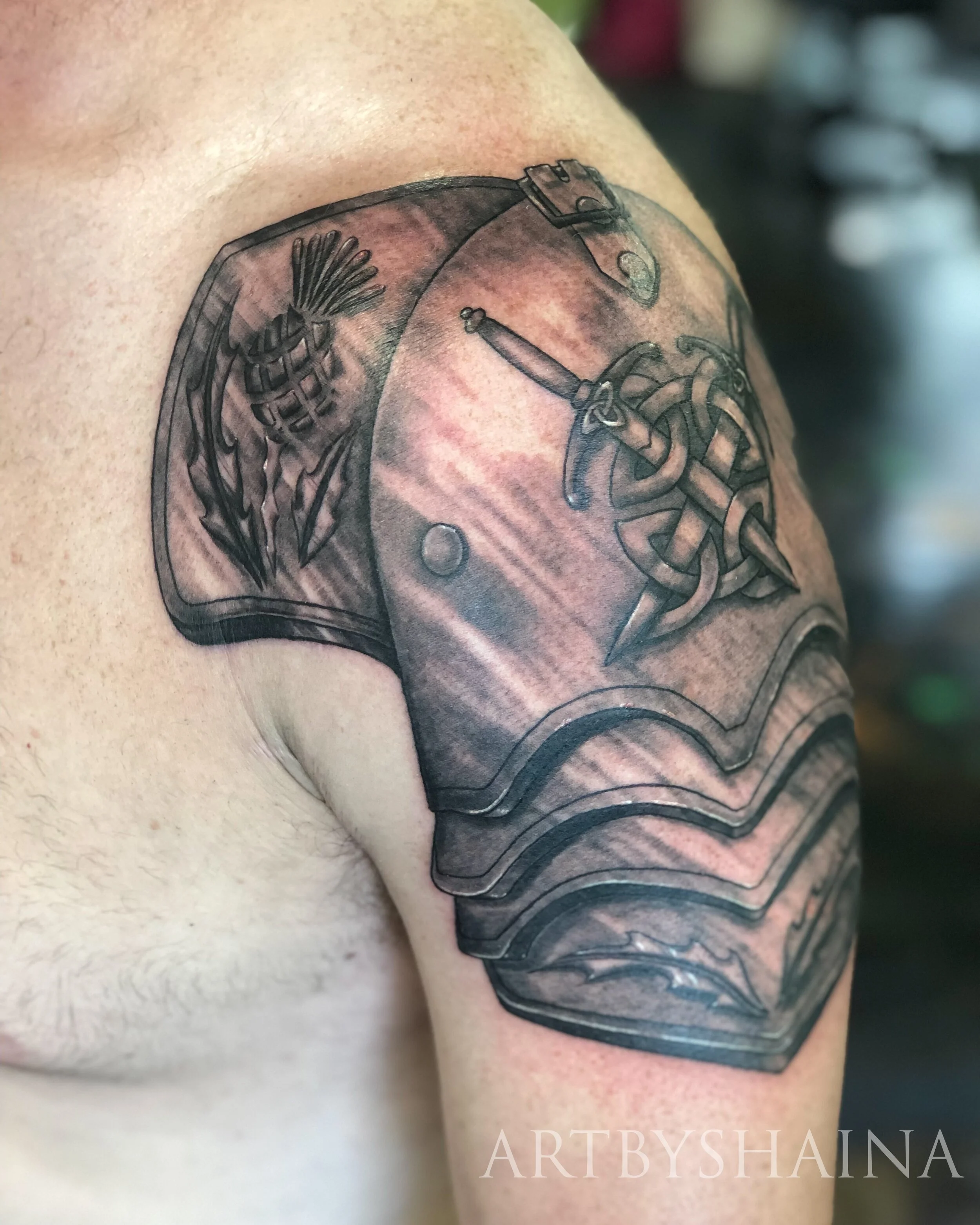 Medieval Shoulder Armor Tattoo