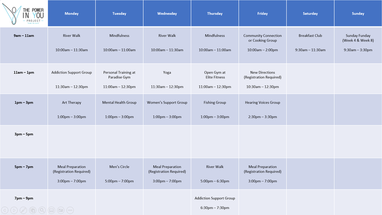 Program Timetable — The Power In You Project