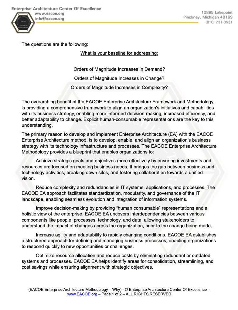 EACOE Enterprise Architecture Methodology - Why