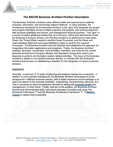 Business Architecture Job Description