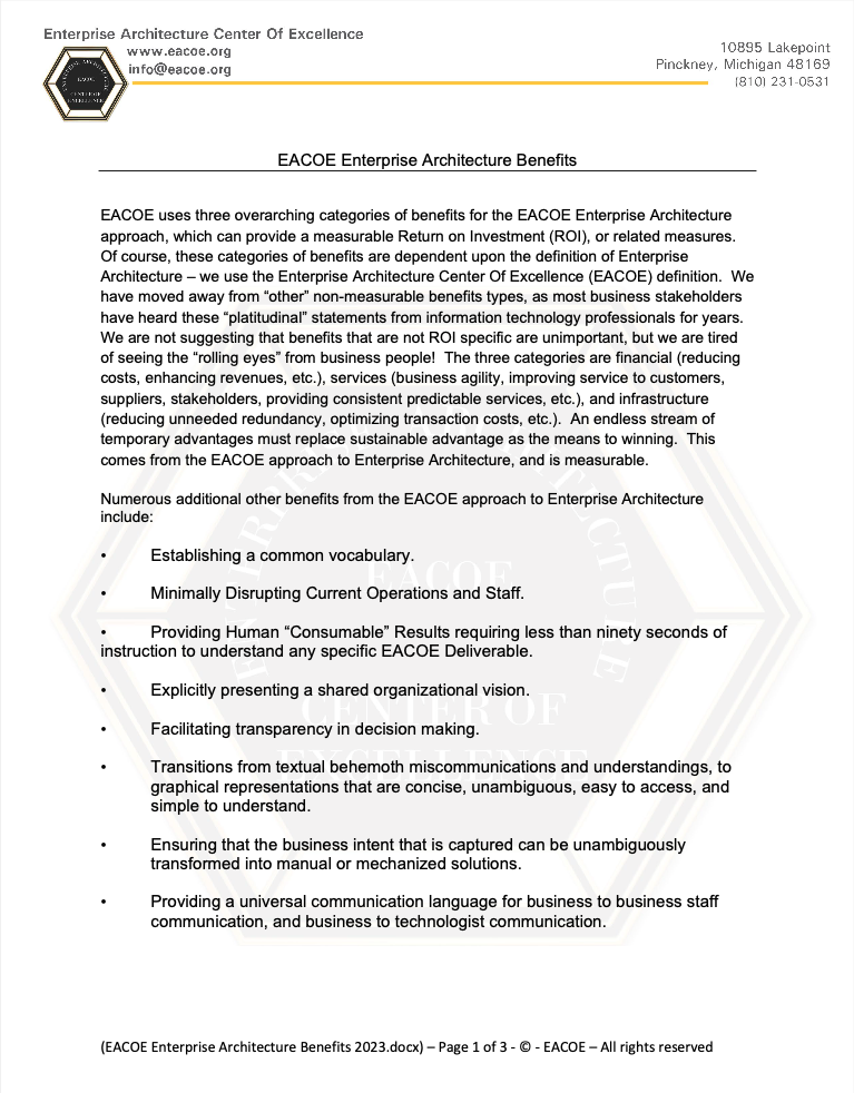 Benefits Of Using EACOE’s Approach to Enterprise Architecture