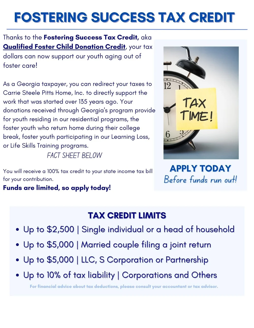 State Tax Support — Carrie Steele-Pitts Home