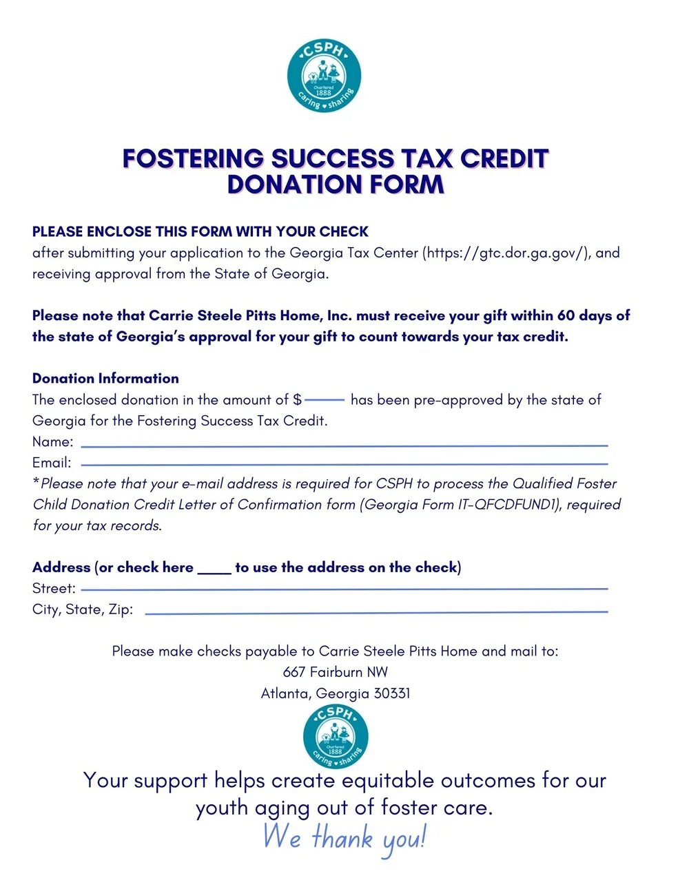 Donation Form — Carrie Steele-Pitts Home