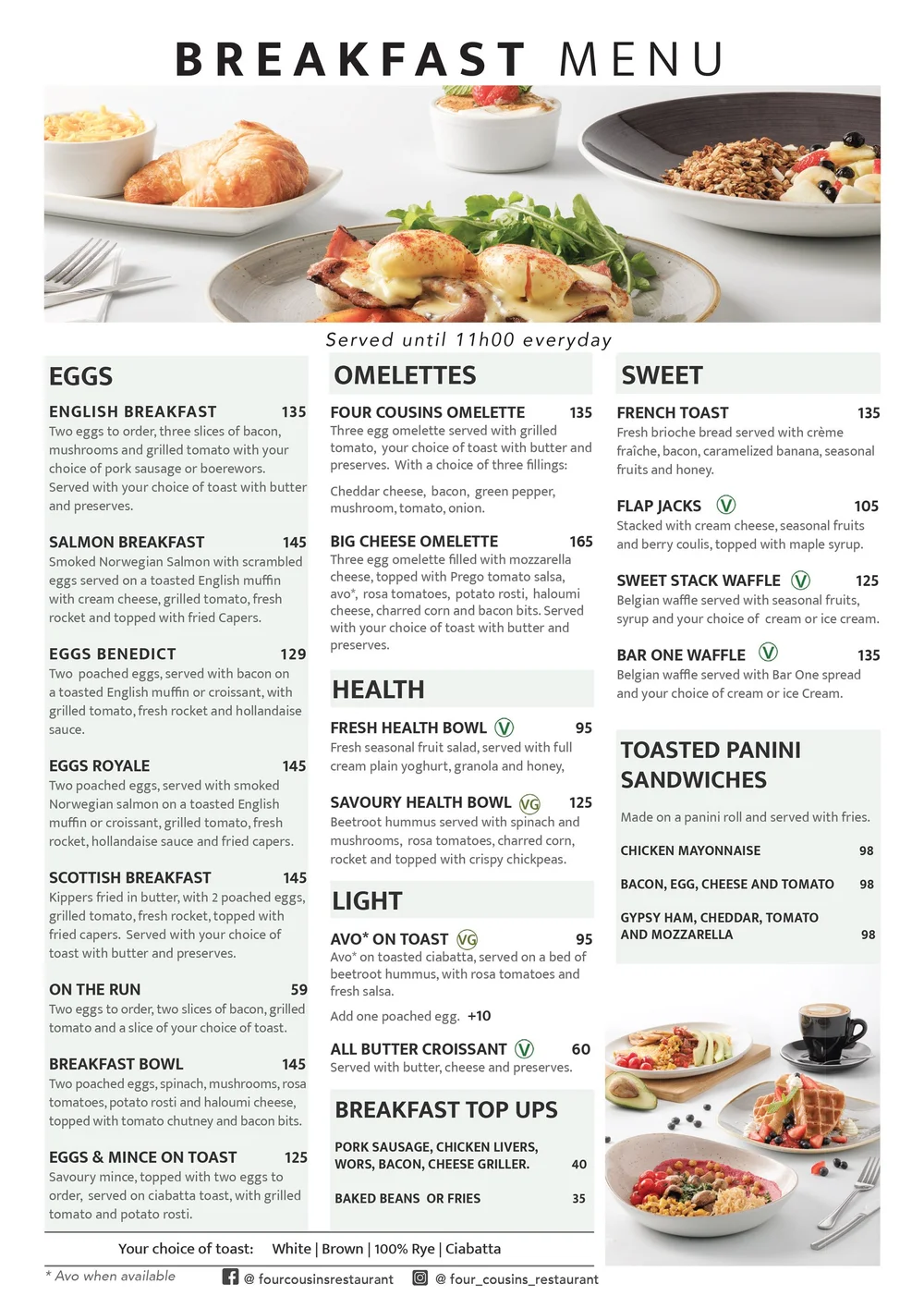 Breakfast Menu — At Four Cousins Restaurant