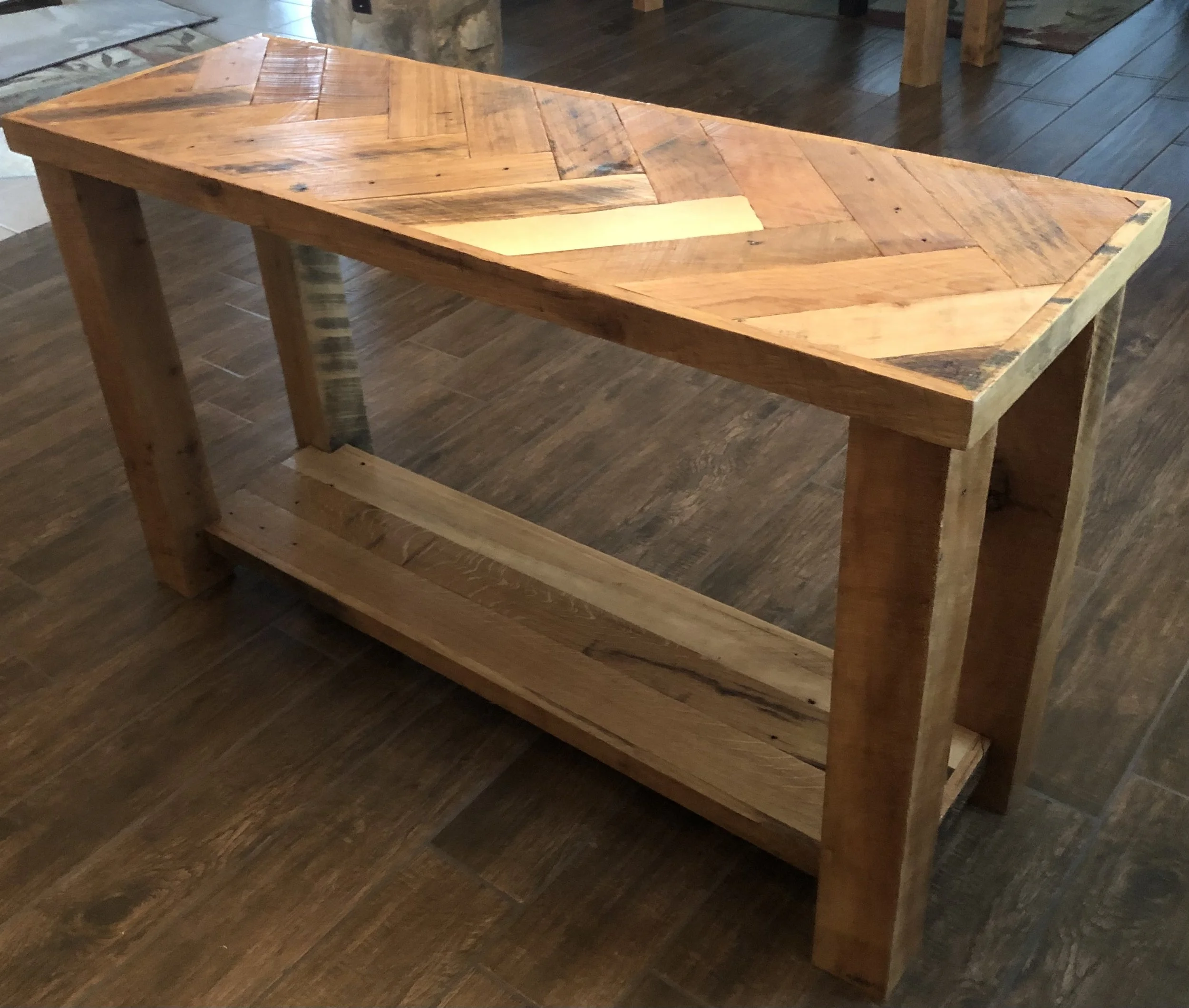 Herringbone Farmhouse Console Table — A & B Custom Wood Designs
