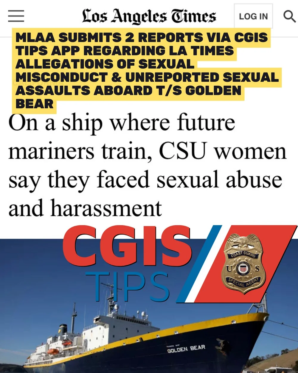 MLAA Submits CGIS Tips Re: LA Times Report of Sexual Misconduct & Assaults on Cal Maritime ...