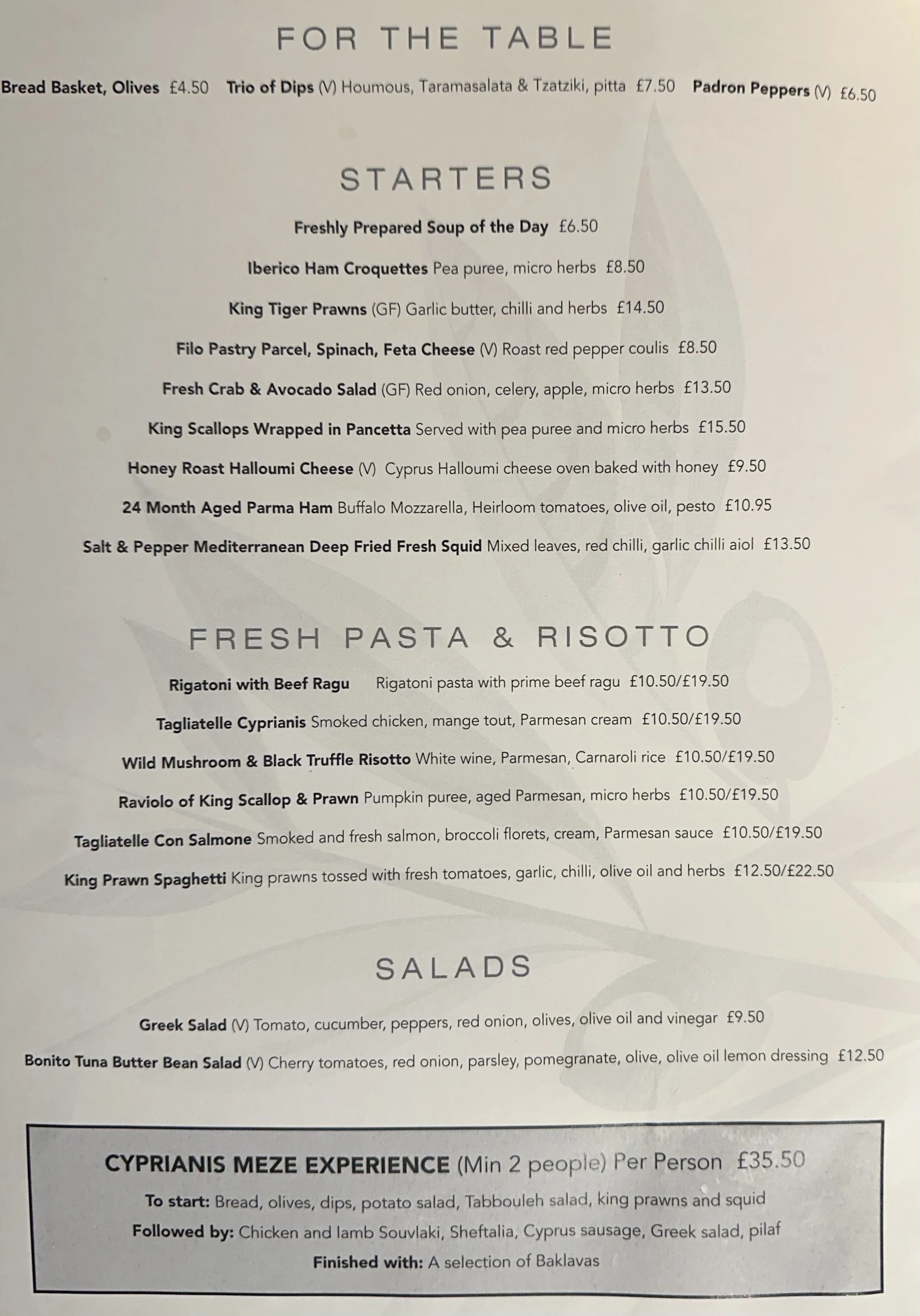 A La Carte — CYPRIANIS