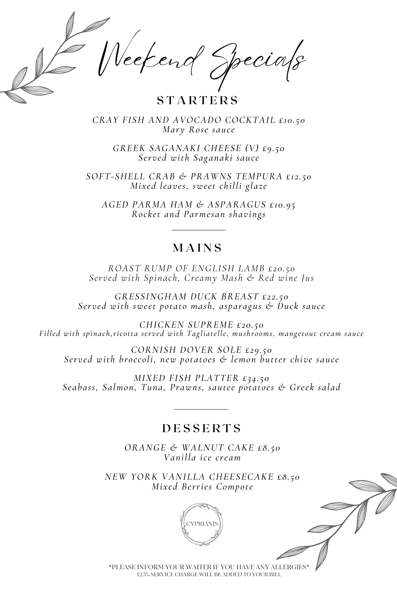 Menu 1 — CYPRIANIS