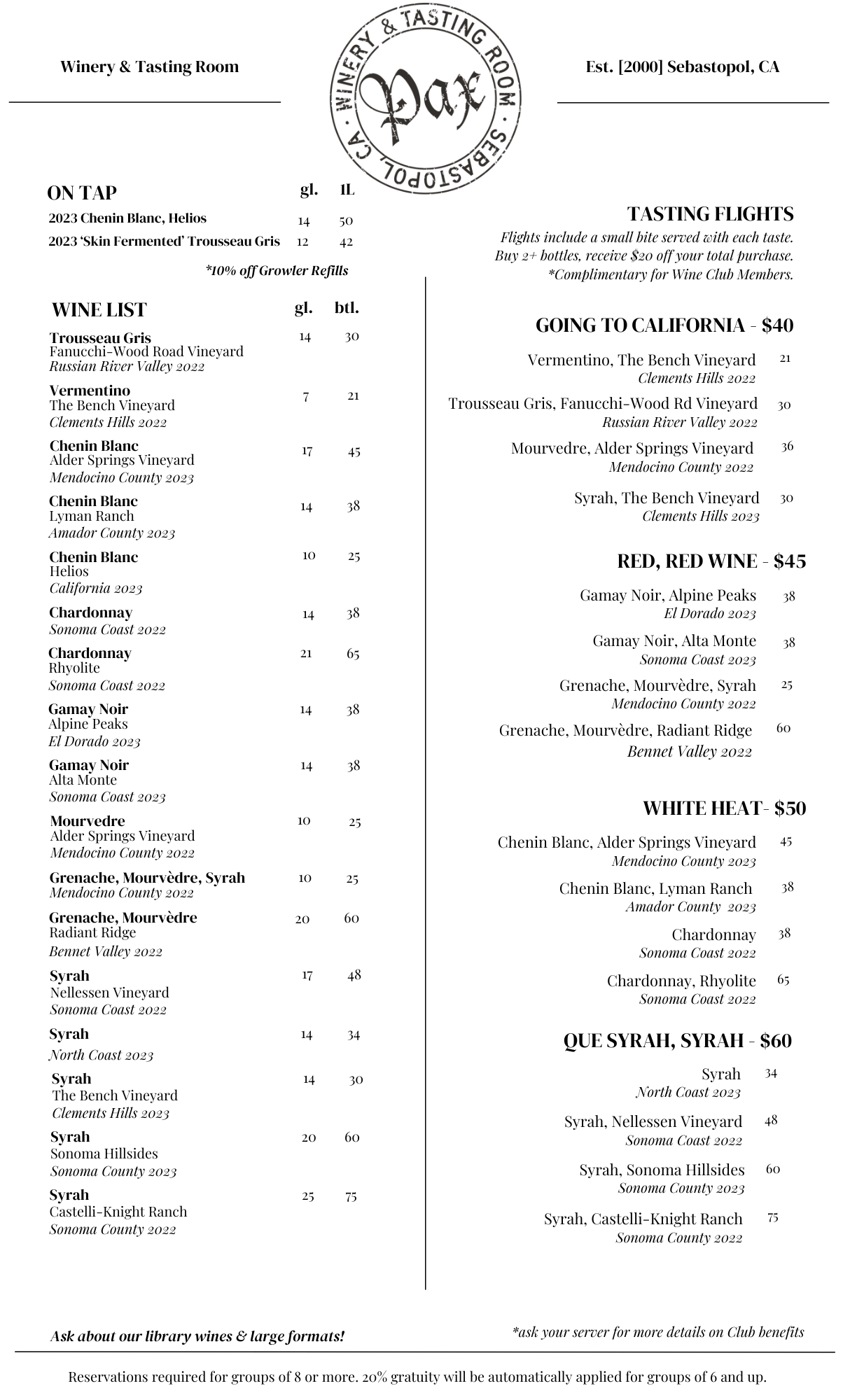 Tasting Room — Pax Winery & Tasting Room