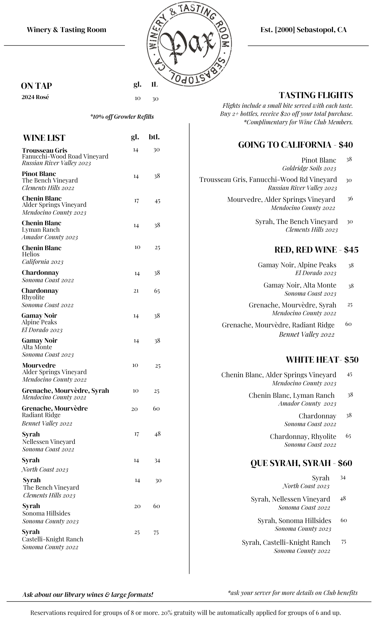 Tasting Room — Pax Winery & Tasting Room