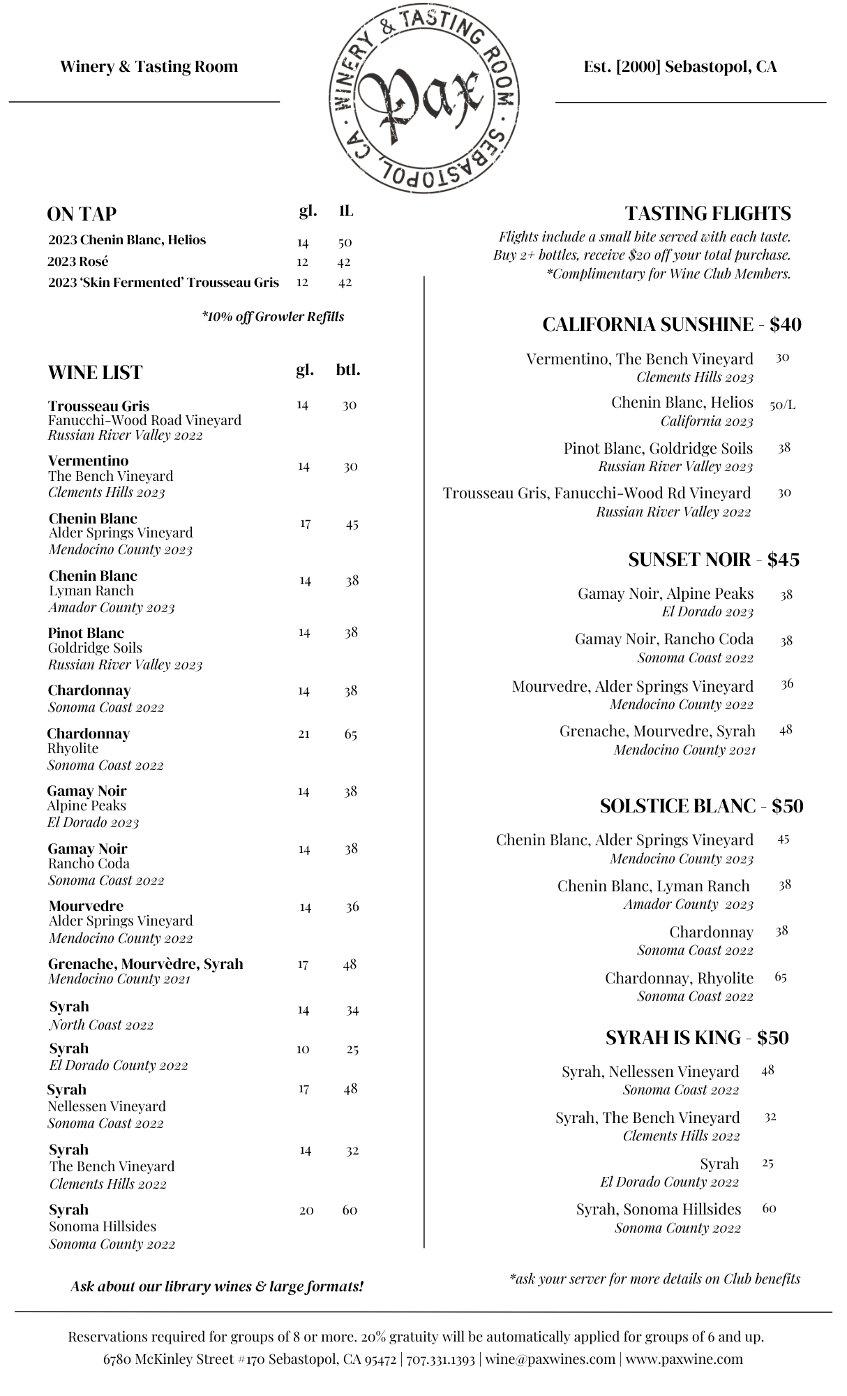 Tasting Room — Pax Winery & Tasting Room