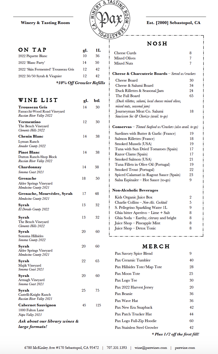 Tasting Room — Pax Winery & Tasting Room