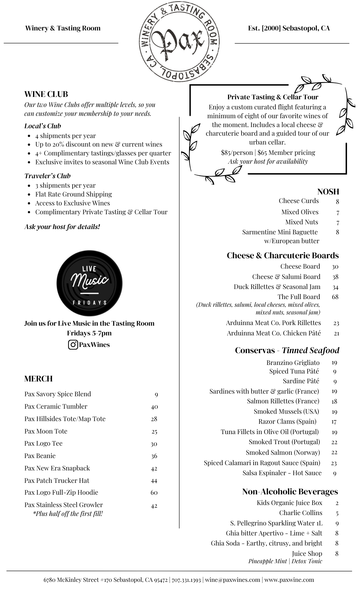 Tasting Room — Pax Winery & Tasting Room