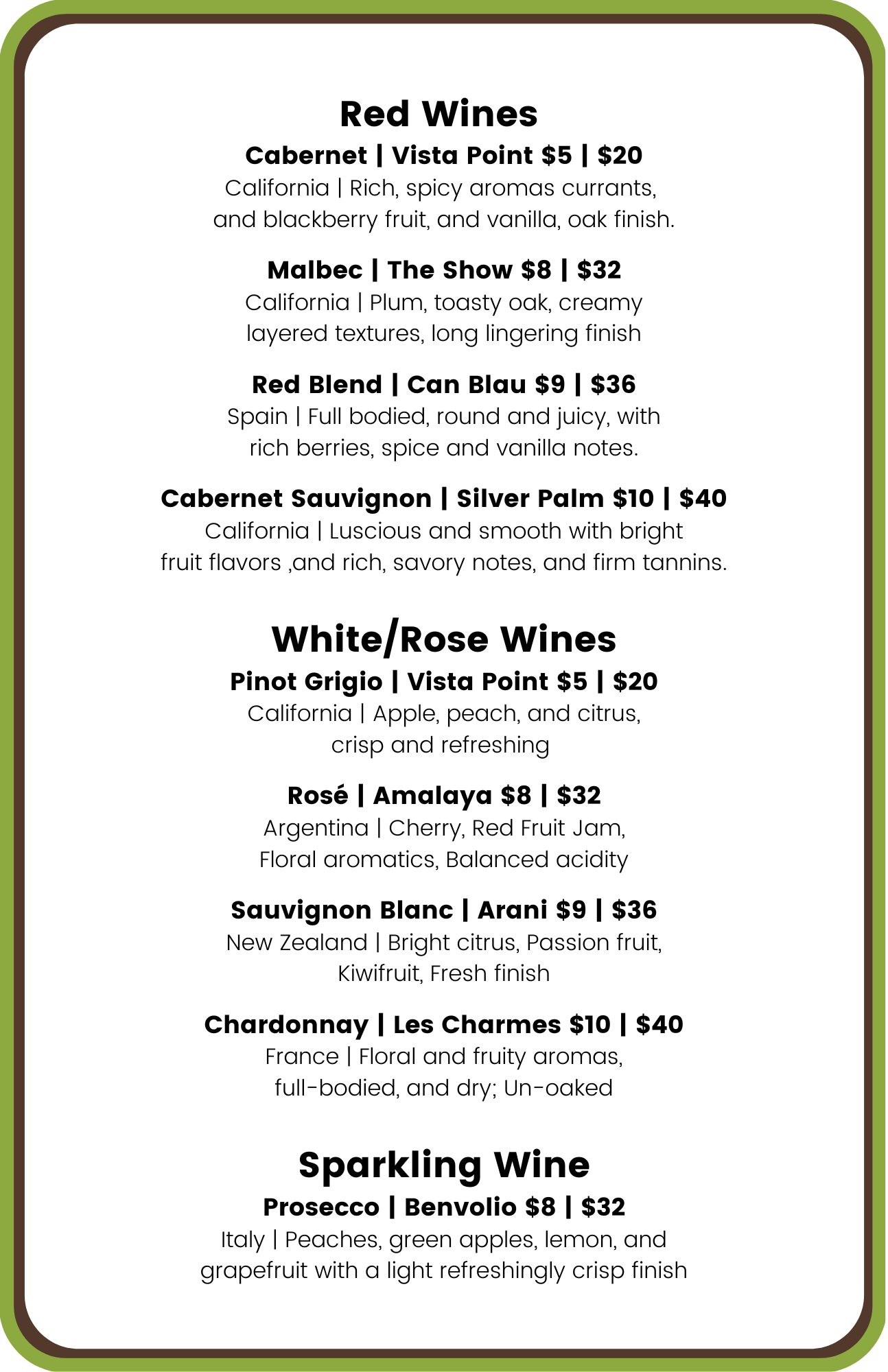 Food and Drink Menu — Birdhouse Eat & Drink