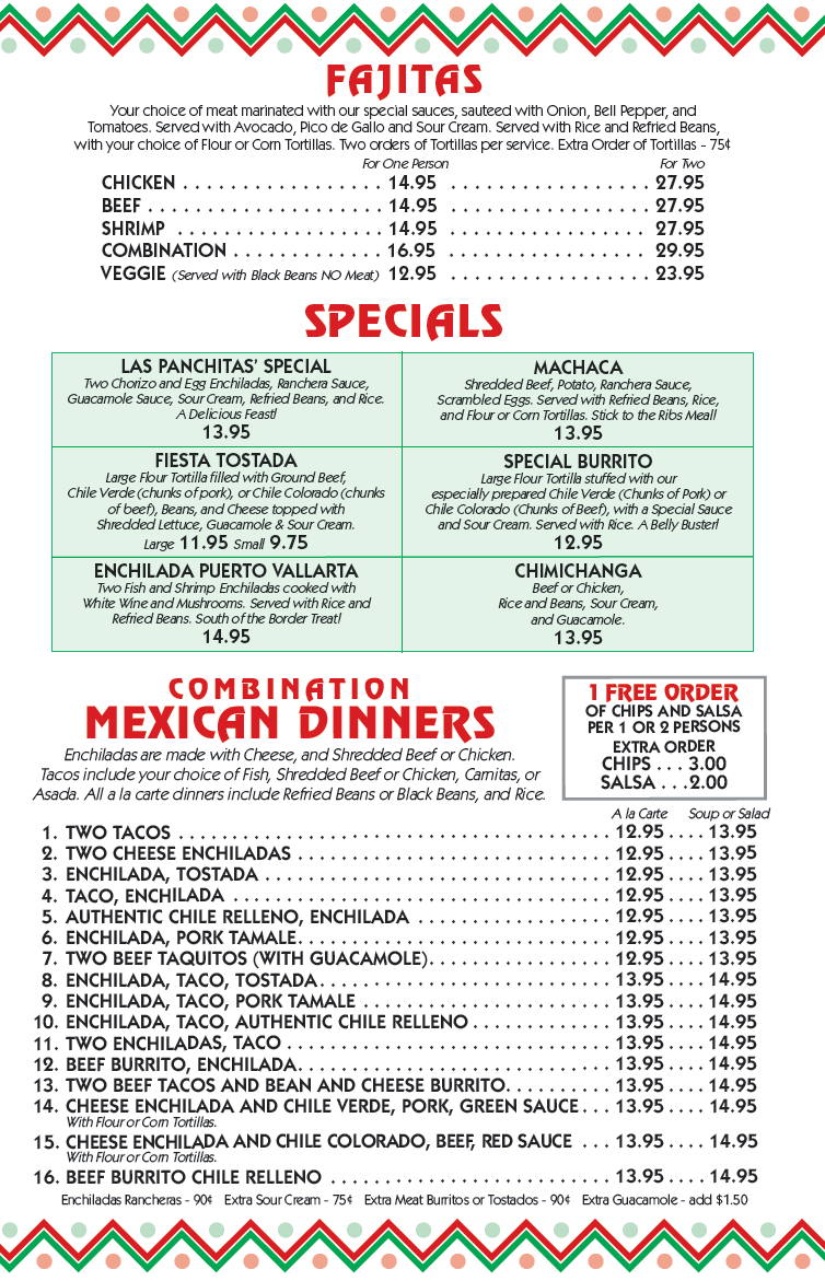 Menu — Las Panchitas | Fine Mexican Food