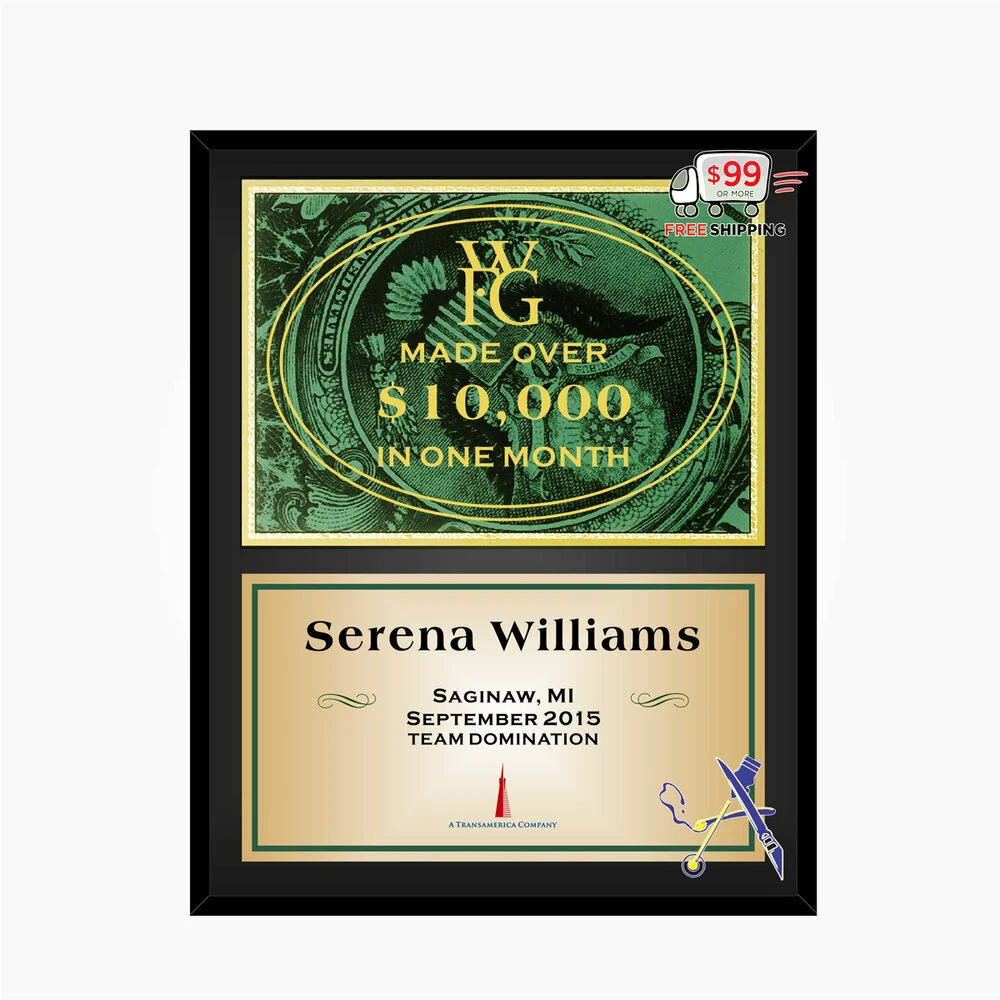 WFG/ Financial Company Money Plaques honor outstanding Sales & Cash ...