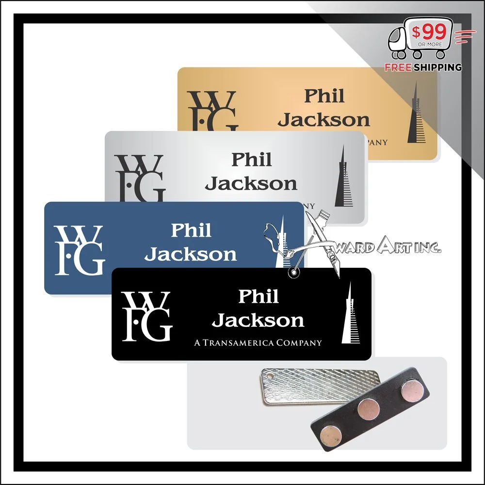 WFG/ WSB logo or Your Own Team Logo Name Badges laser engraving or sublimation colors — Award Art