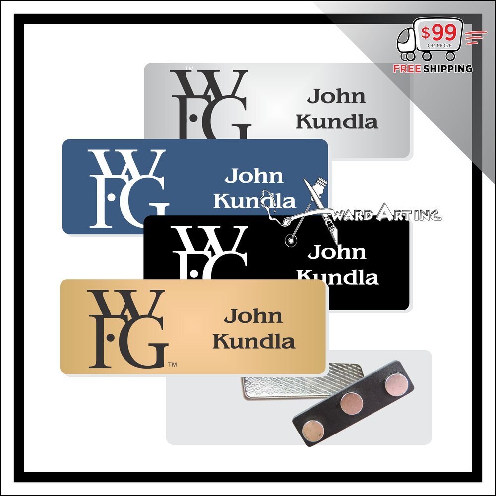 WFG/ WSB logo or Your Own Team Logo Name Badges laser engraving or sublimation colors — Award Art