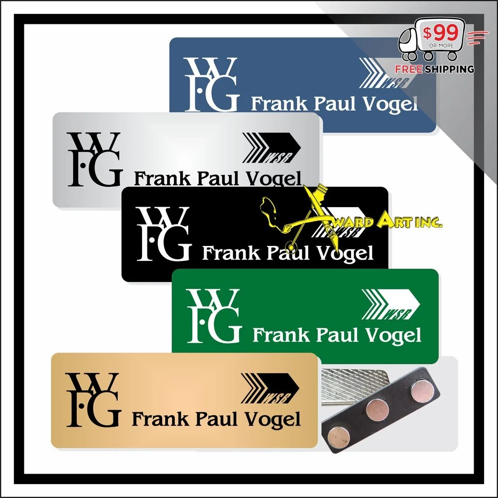 WFG/ WSB logo or Your Own Team Logo Name Badges laser engraving or sublimation colors — Award Art