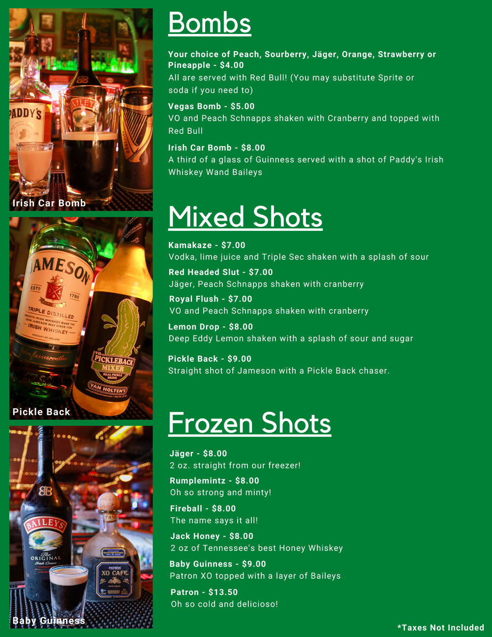 Sports Bar Drink Menu