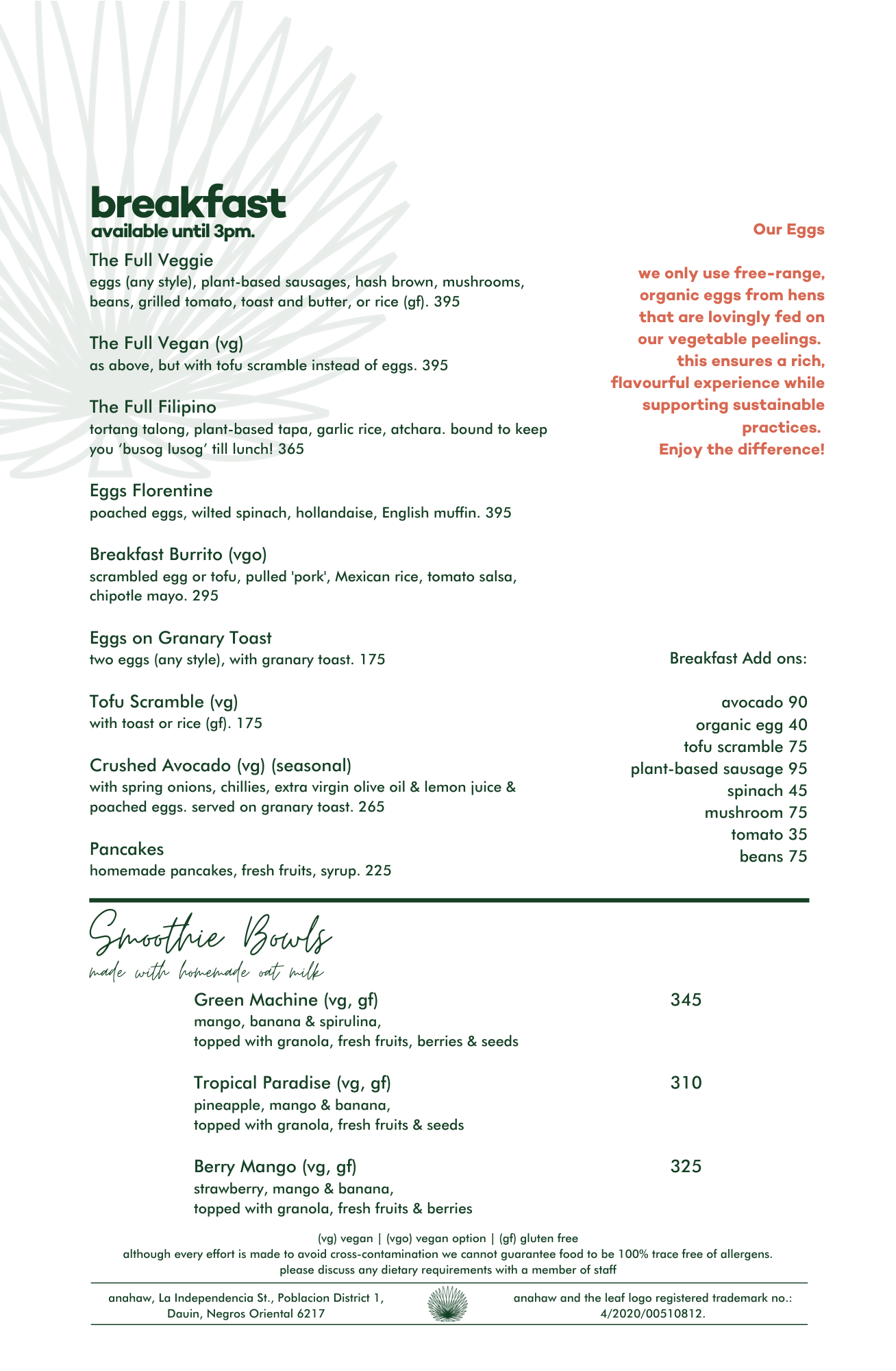 anahaw menu — anahawanahaw restaurant yoga studio dauin negros oriental ...