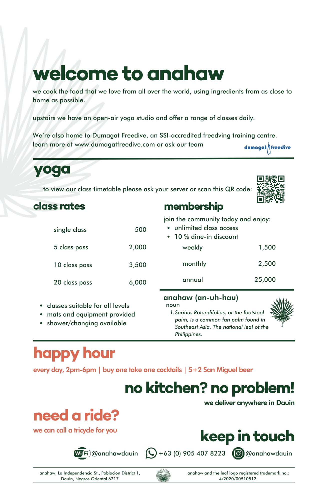 anahaw menu — anahawanahaw restaurant yoga studio dauin negros oriental ...