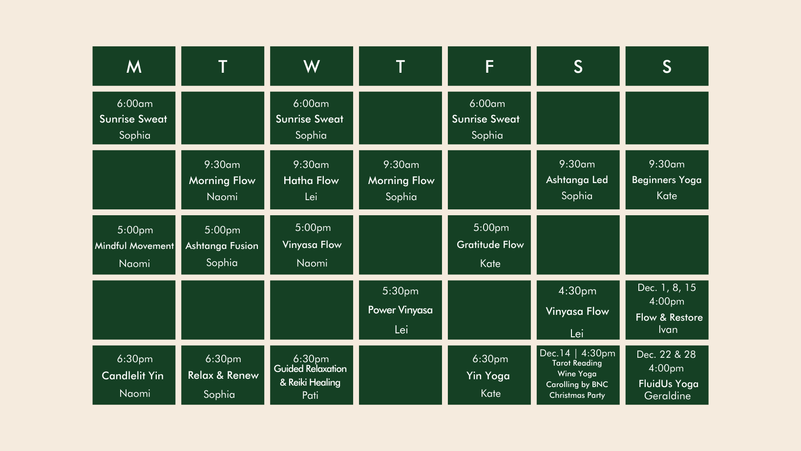 yoga timetable — anahaw
